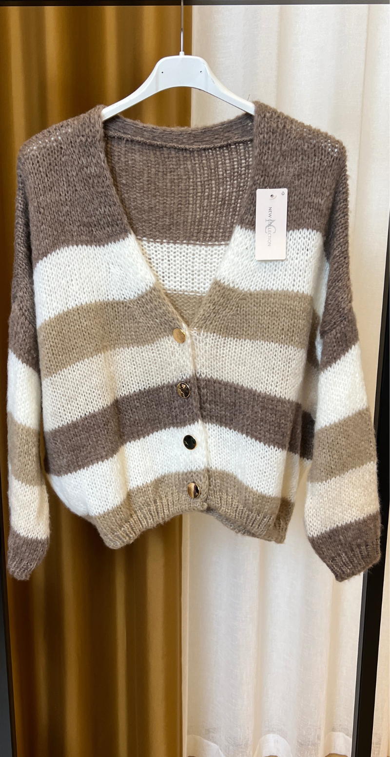 Evelina cardigan med guldknapper brun LikeLondon