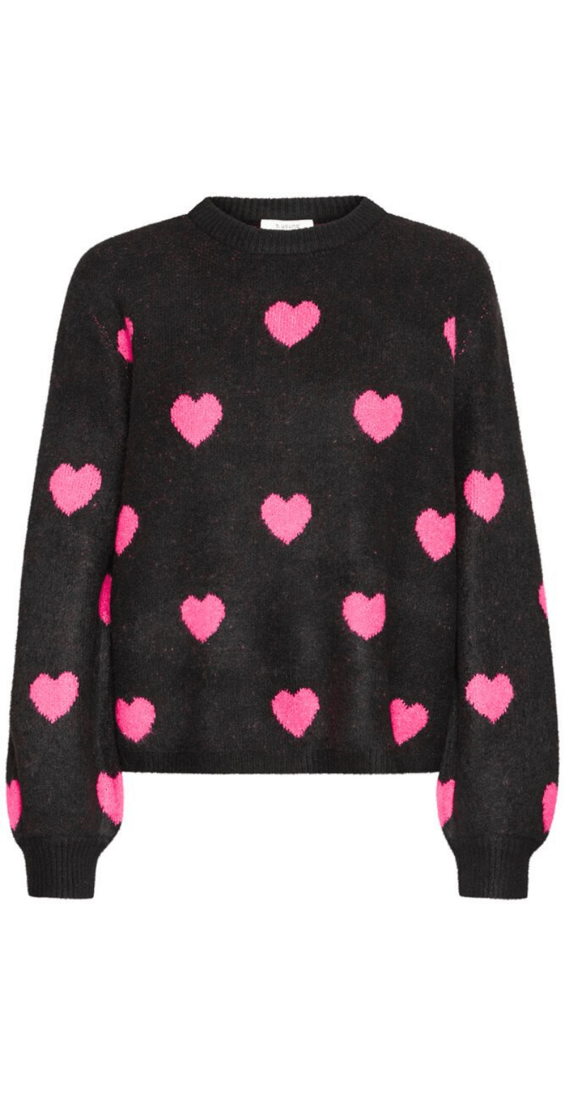 Minya strik med hjerter sort/pink